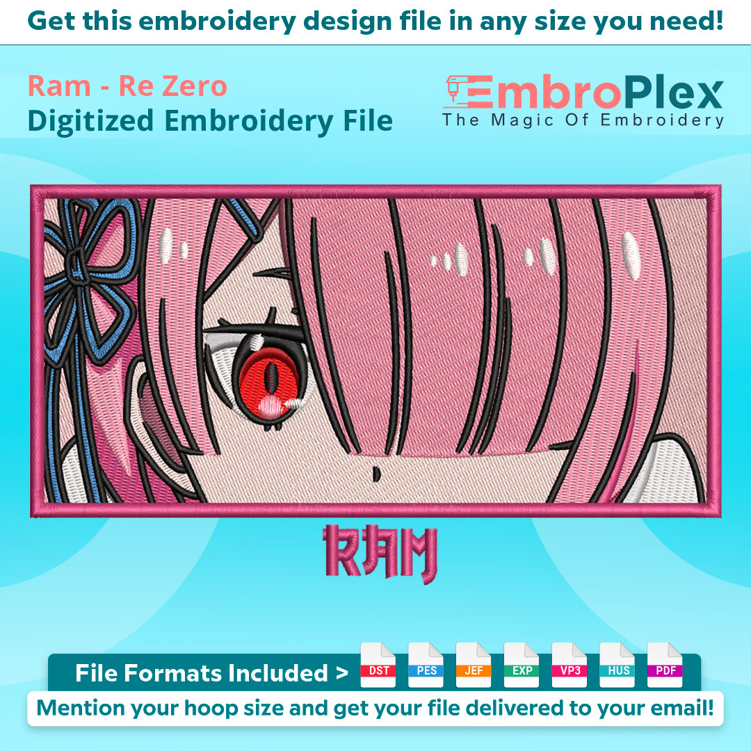 Ram From Re:Zero Embroidery Design File | Inspire Uplift
