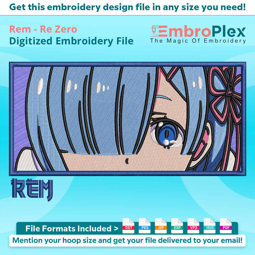 Rem From Re:Zero Embroidery Design File | Inspire Uplift