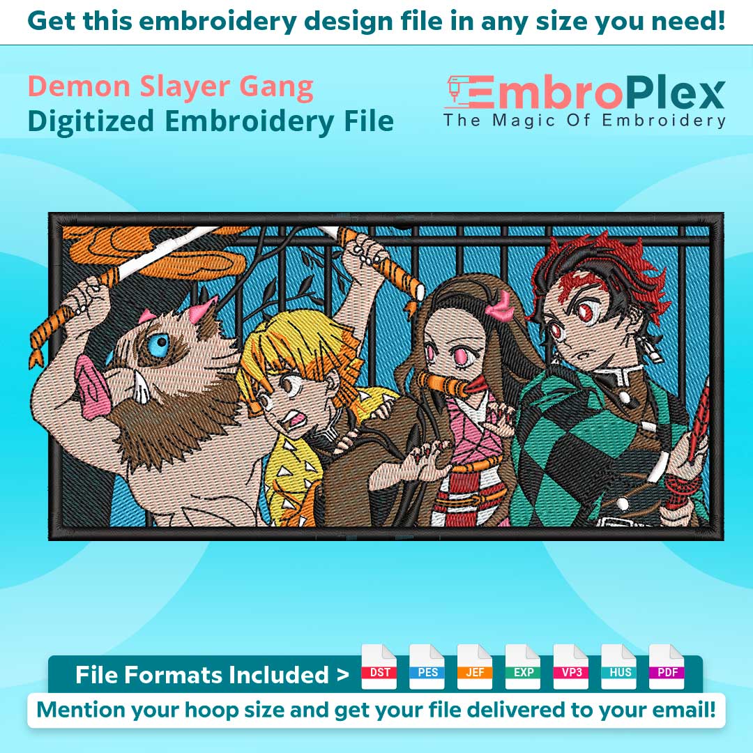 Demon Slayer Gang Embroidery Design File | Inspire Uplift