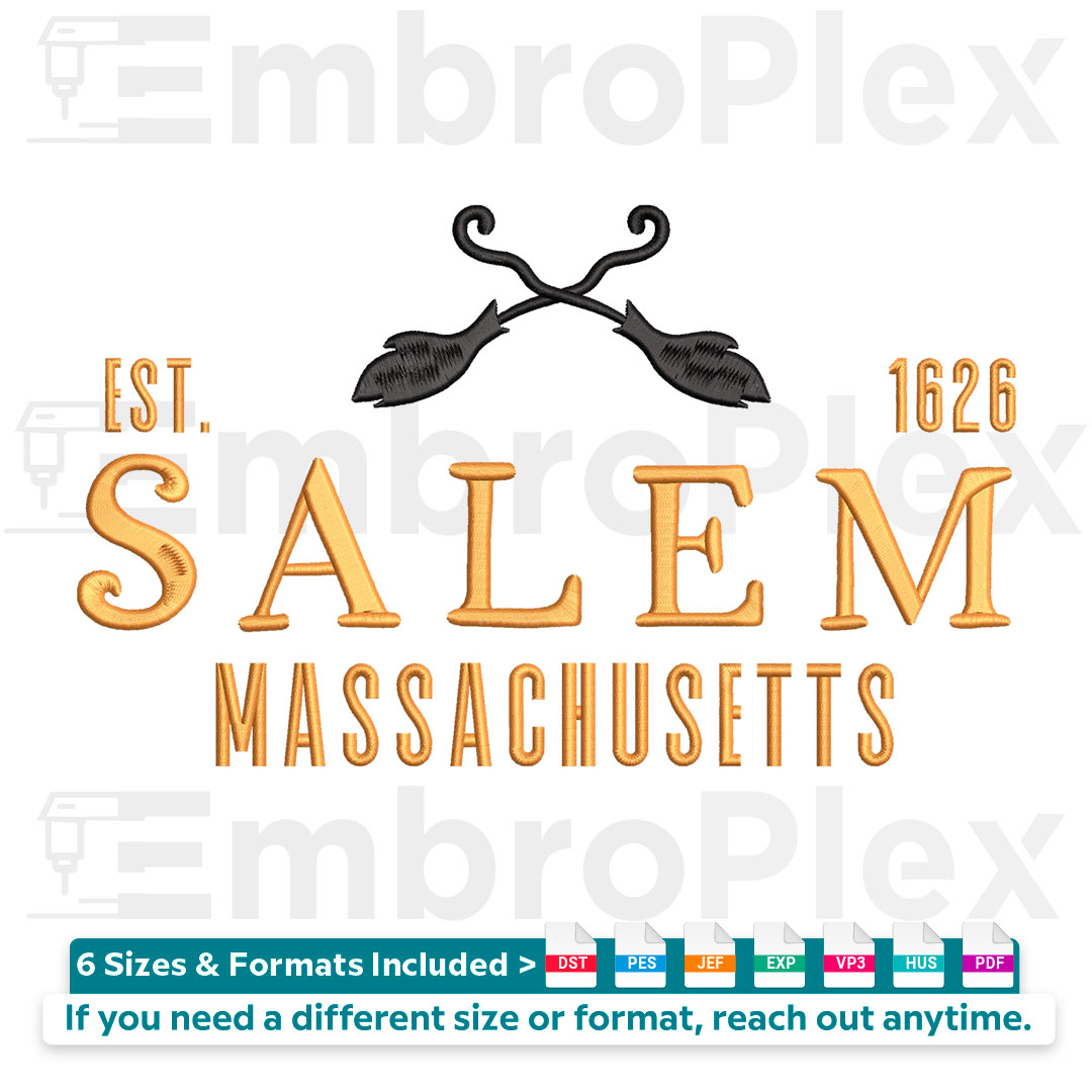 Salem Massachusetts Embroidery Designs File | Inspire Uplift