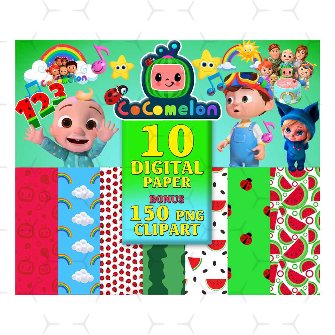 10 Cocomelon Digital Paper Clipart, Watermelon Rainbow, Coco | Inspire ...