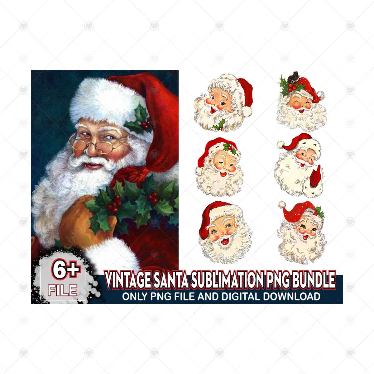 6 Designs Vintage Santa Sublimation Png Bundle, Christmas Pn - Inspire ...