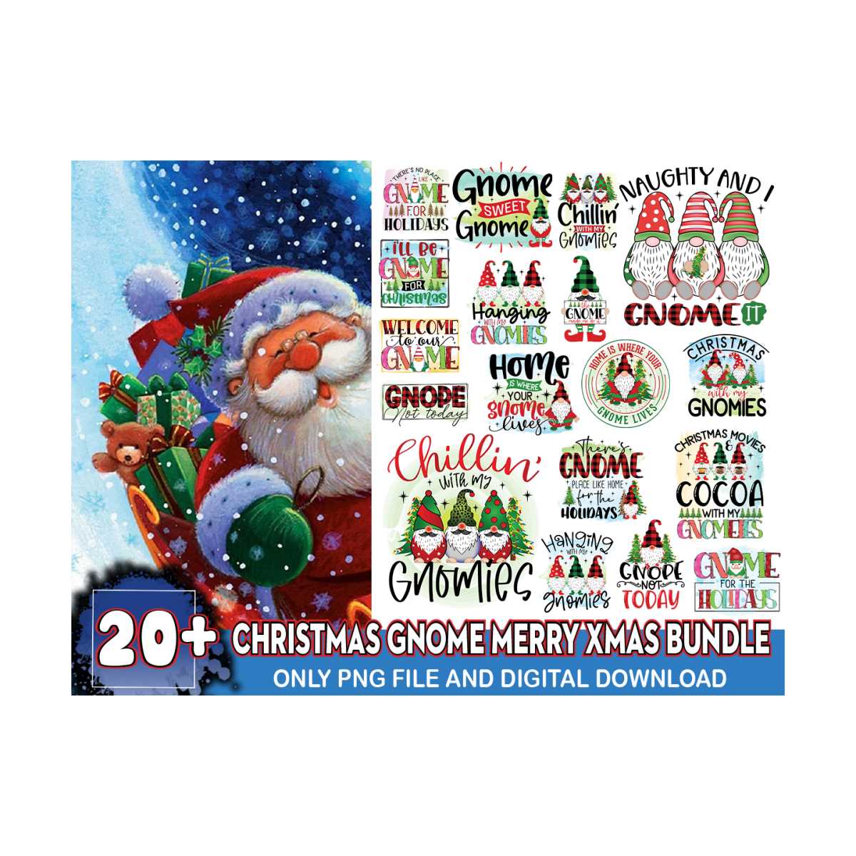 20 Files Christmas Gnome Png Bundle, Merry Xmas Png, Christm | Inspire ...