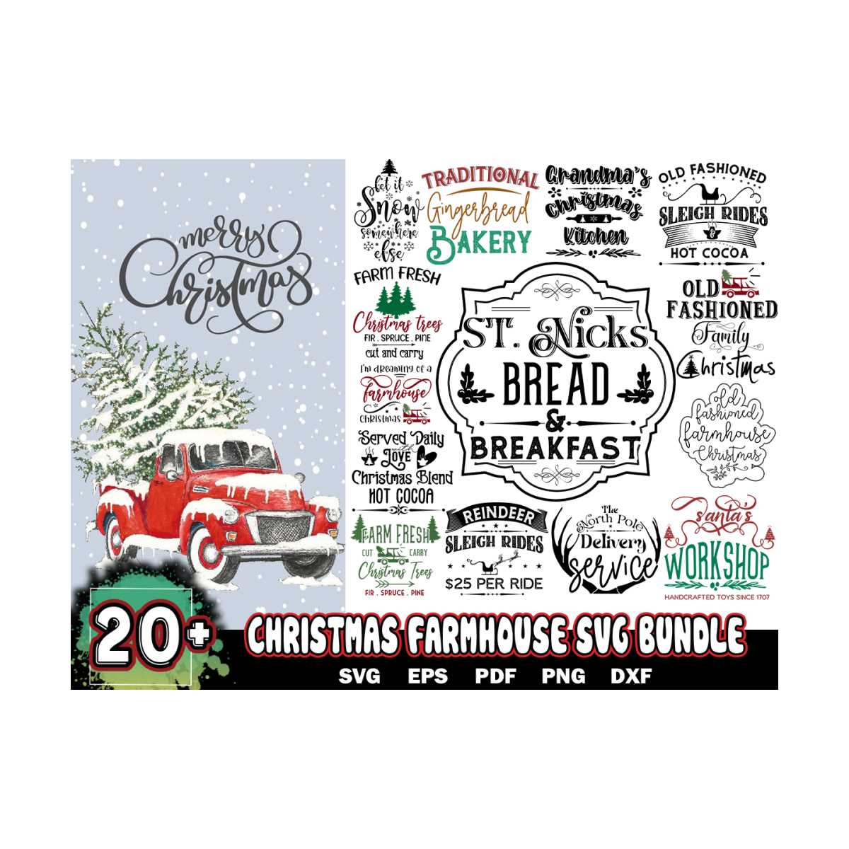 20 Designs Christmas Farmhouse Svg Bundle, Christmas Svg, Fa | Inspire ...