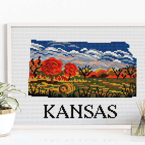 Silhouette Kansas cross stitch, US states cross stitch - Inspire Uplift