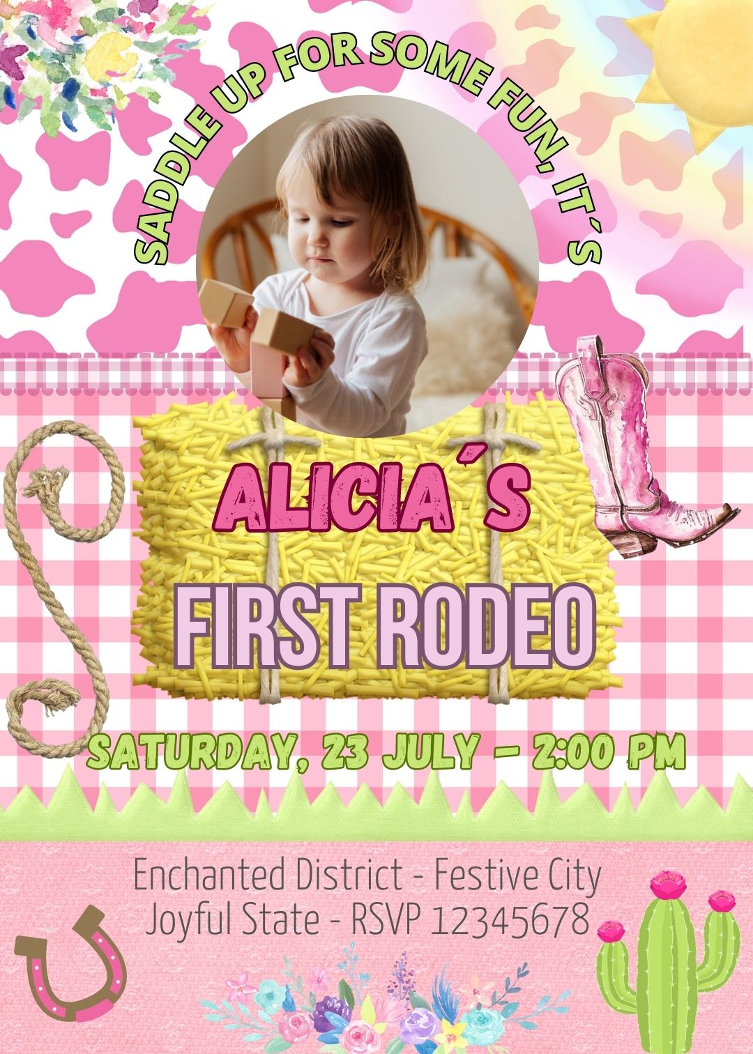 Editable canva My First Rodeo Video Invitation, FIRST RODEO | Inspire ...