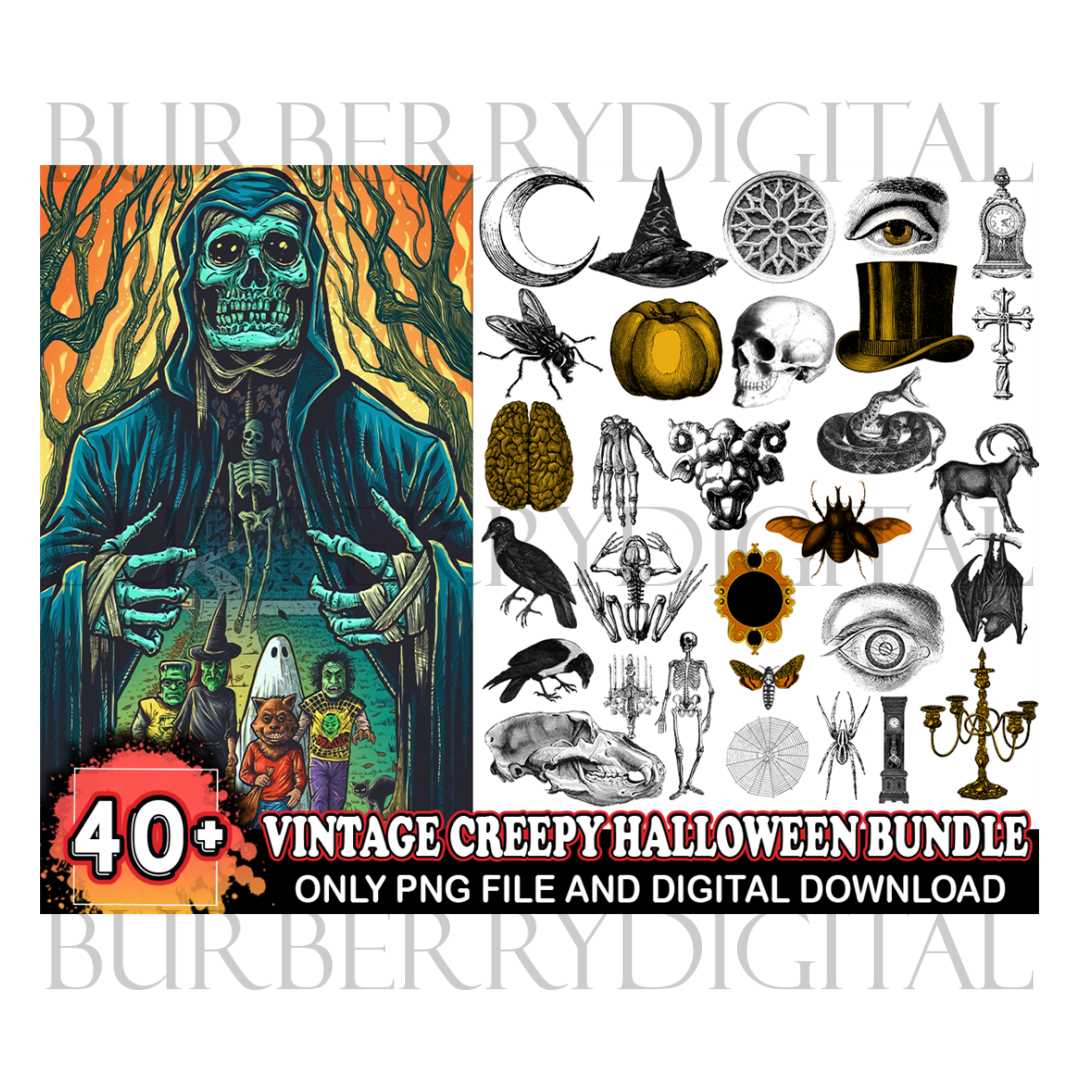 Vintage Creepy Halloween Clipart Graphic Png | Inspire Uplift