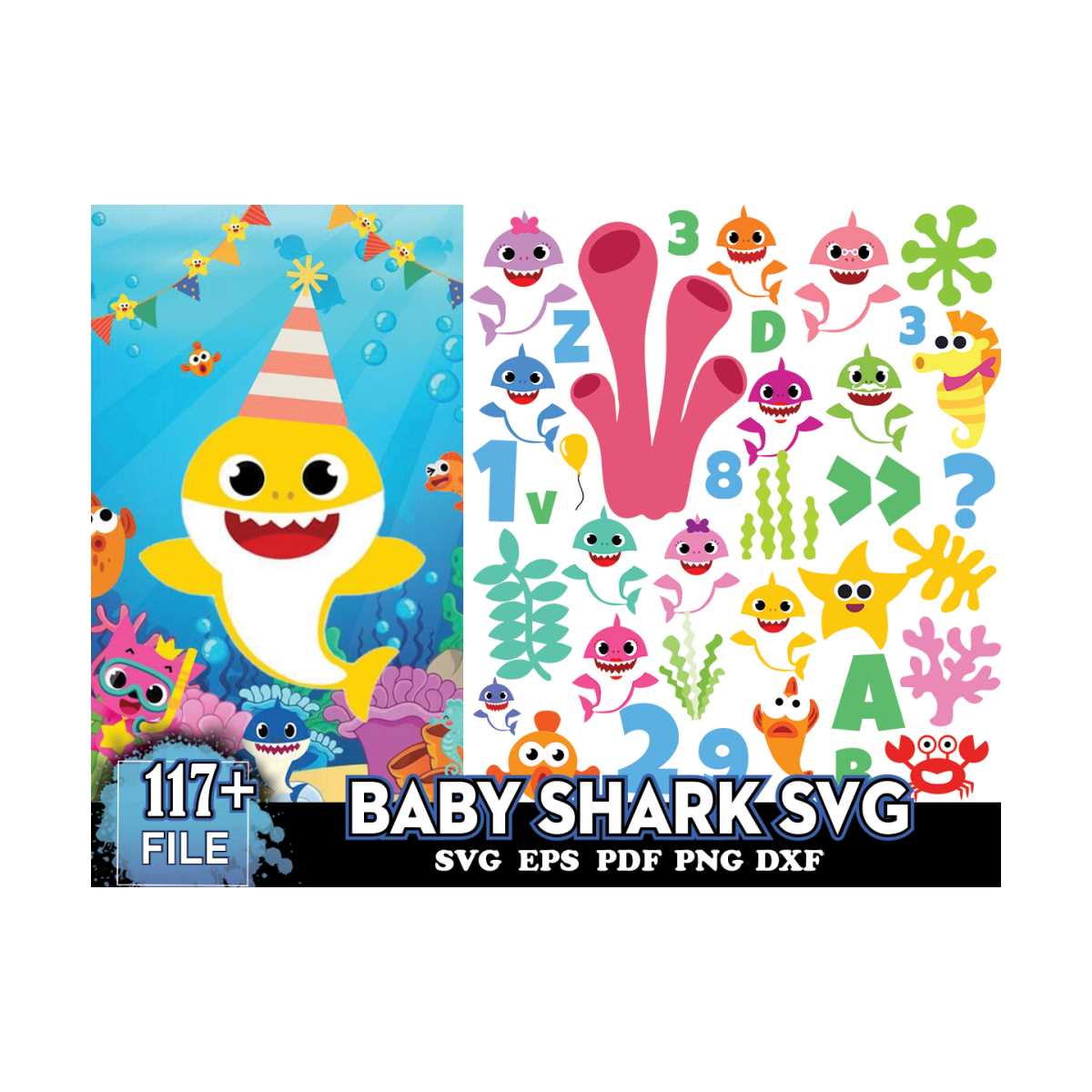 117 Baby Shark Svg, Cute Shark Svg, Elements Svg - Inspire Uplift