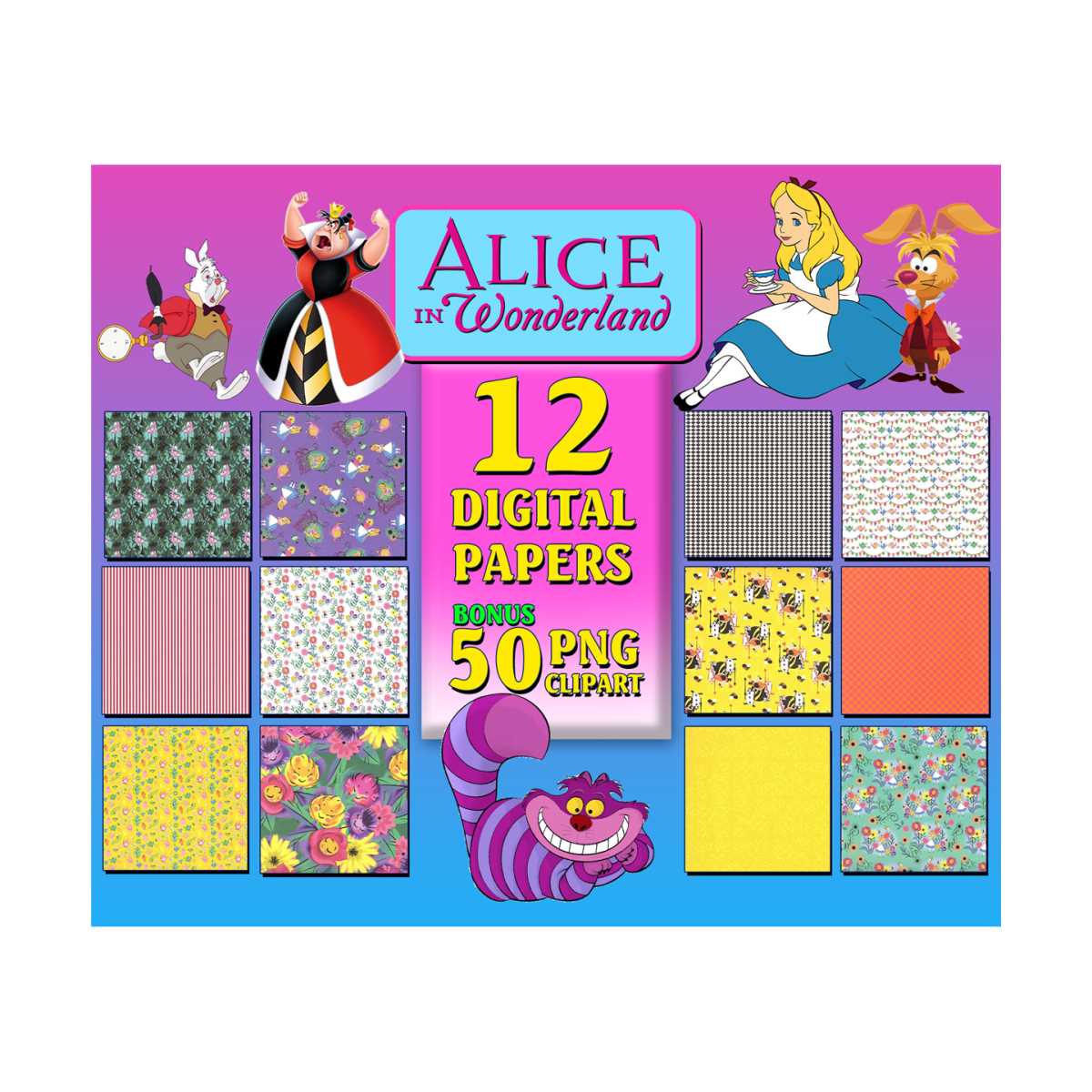 12 Alice in Wonderland Digital Paper, Disney Paper, Alice Sc | Inspire ...