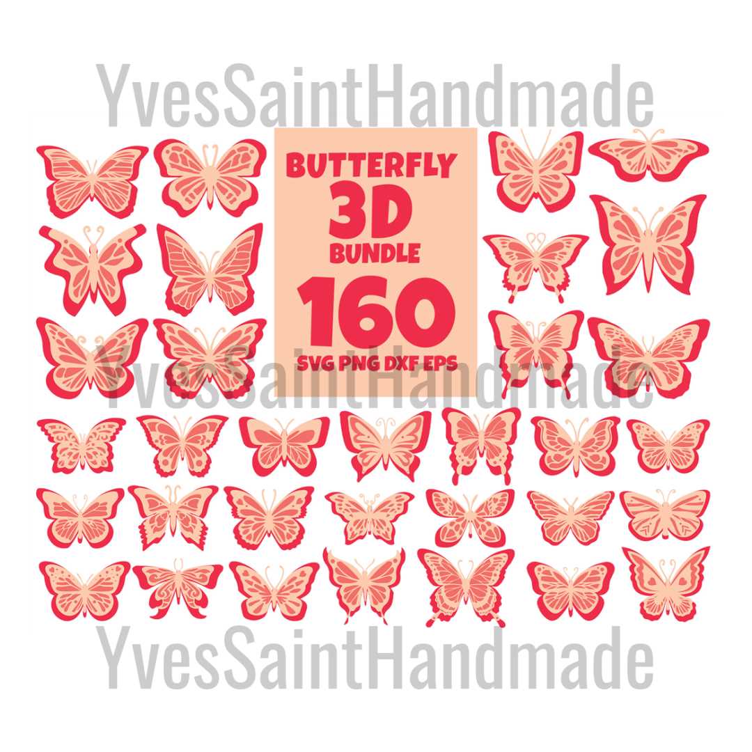 160 Butterfly 3D Bundle Svg, Trending Svg, Butterfly Svg, Bu - Inspire ...