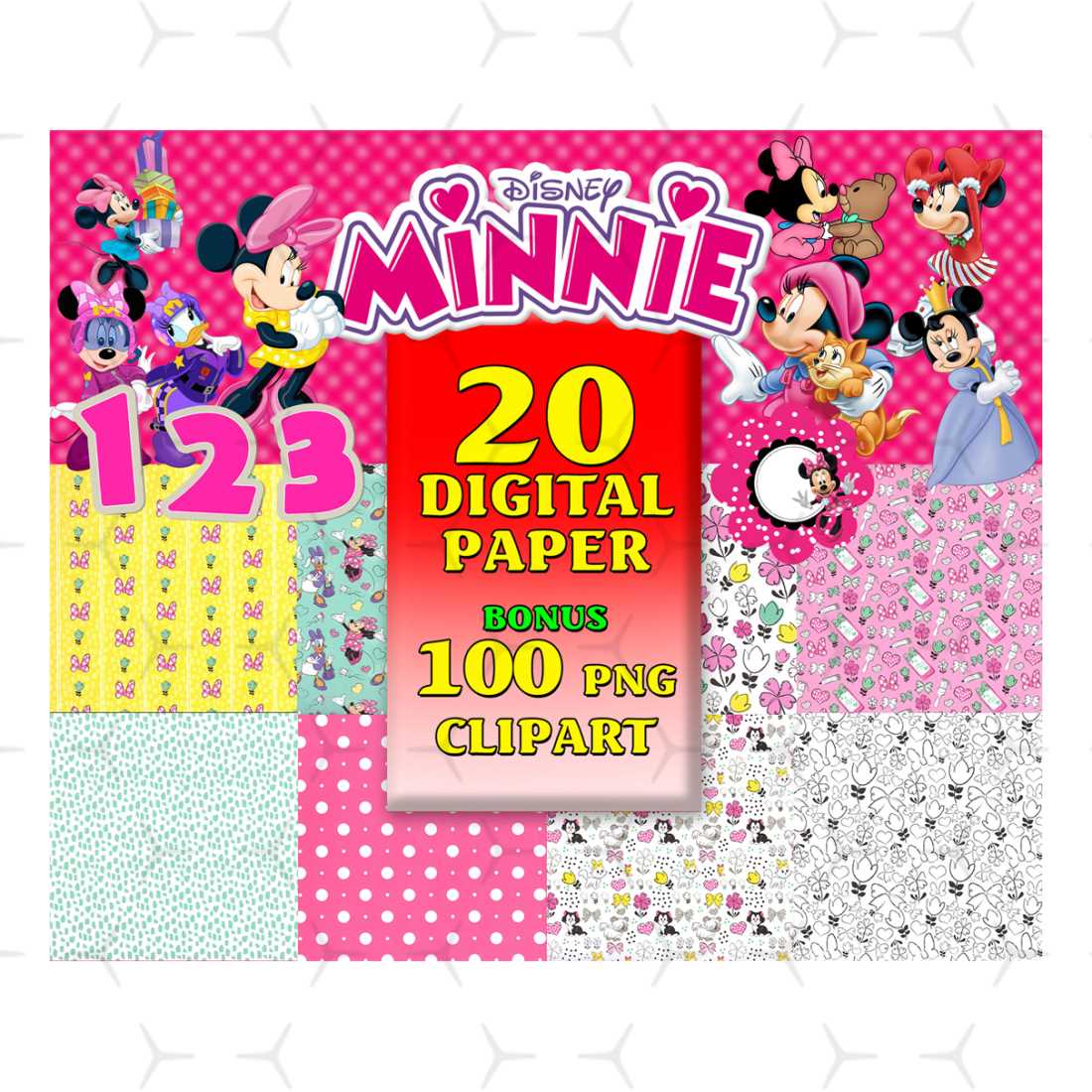 20 Minnie Mouse Digital Paper, Minnie Mickey, Minnie Font, M | Inspire ...