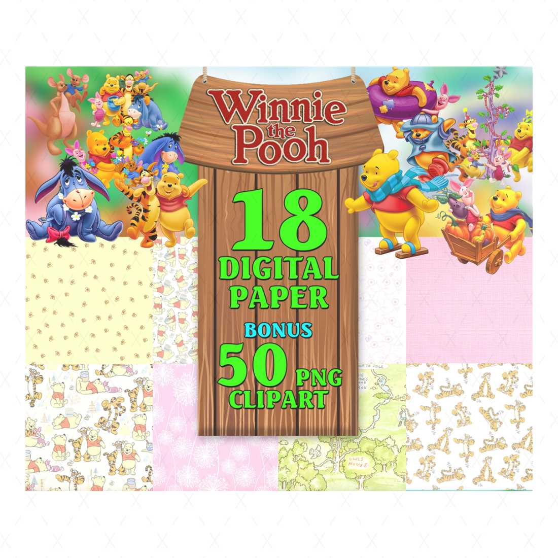 18 Winnie The Pooh Digital Paper, Winnie The Pooh Scrapbook, | Inspire ...