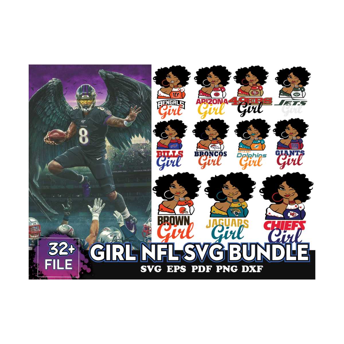 32 Girl NFL Svg Bundle, Nfl Girl Svg, Football Girl Svg | Inspire Uplift