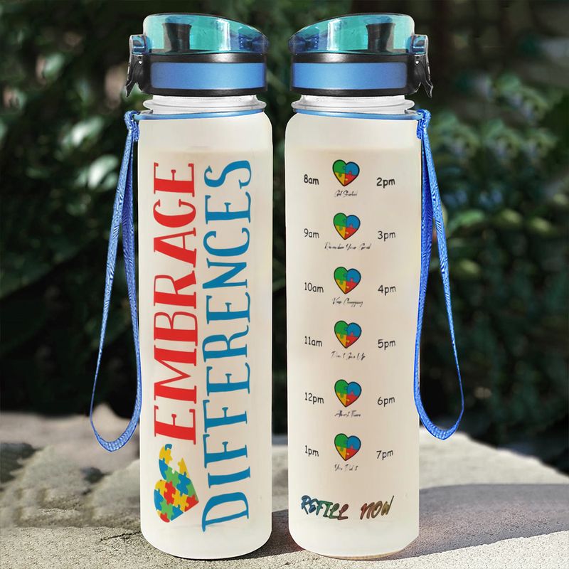 Autism Awareness Embrace Differences Water Bottle Autism War - Inspire ...