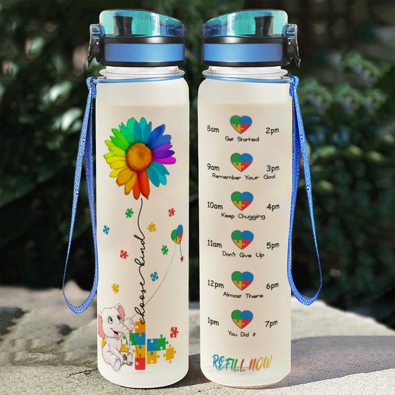 Autism Awareness Choose Kind Water Bottle Autism Elephant Fl | Inspire ...