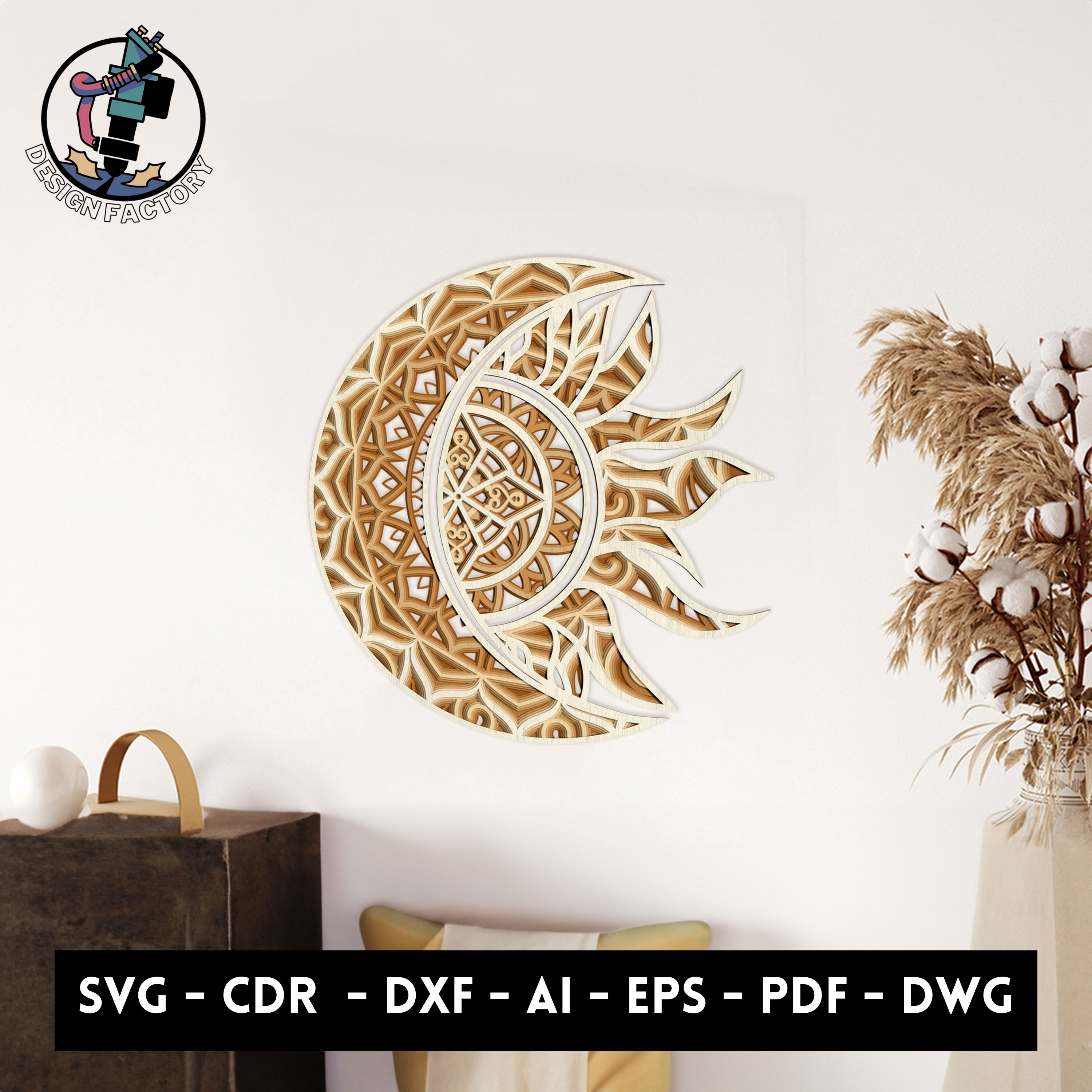 Solar Eclipse Laser Cut Bundle Wall Art Sun and Moon | Inspire Uplift