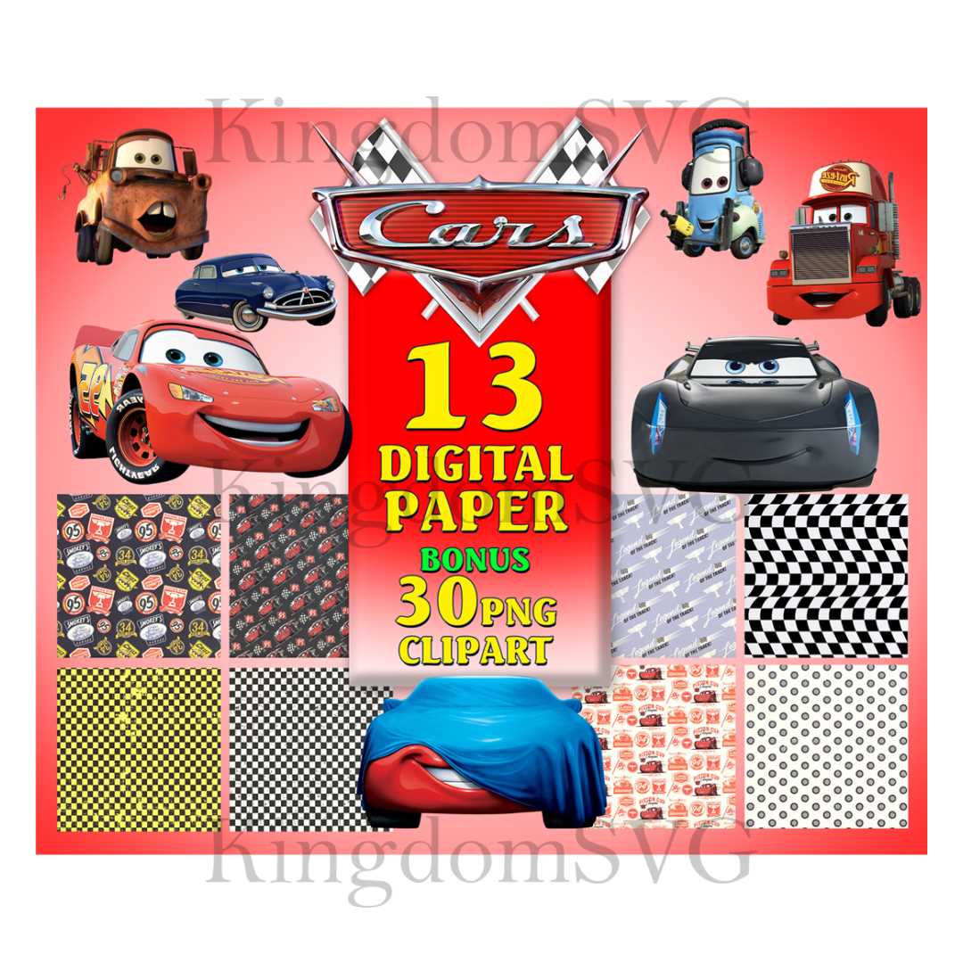 13 Cars Digital Paper Clipart, Lightning McQueen Cars Printa | Inspire ...