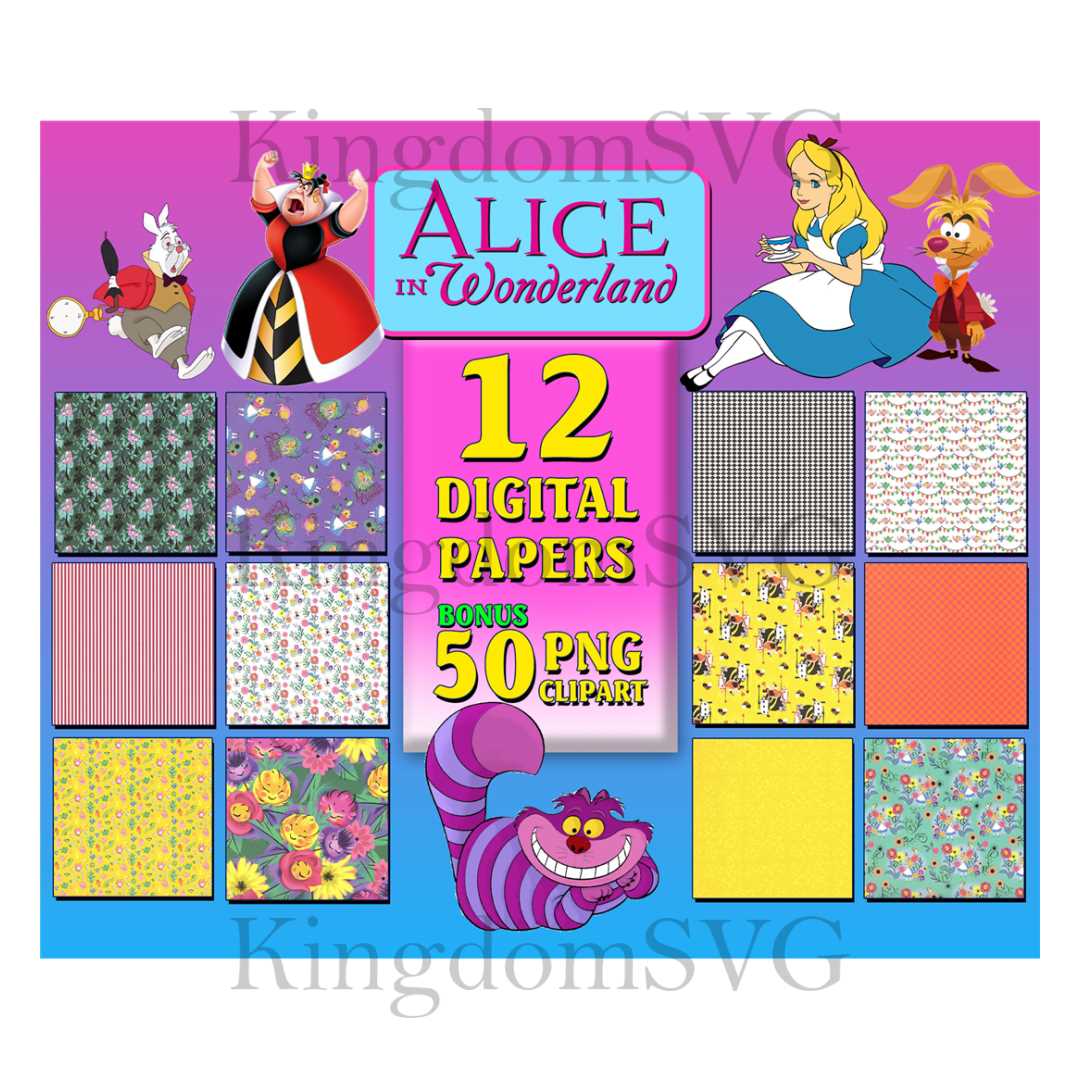 12 Alice in Wonderland Digital Paper, Disney Paper, Alice Sc - Inspire ...