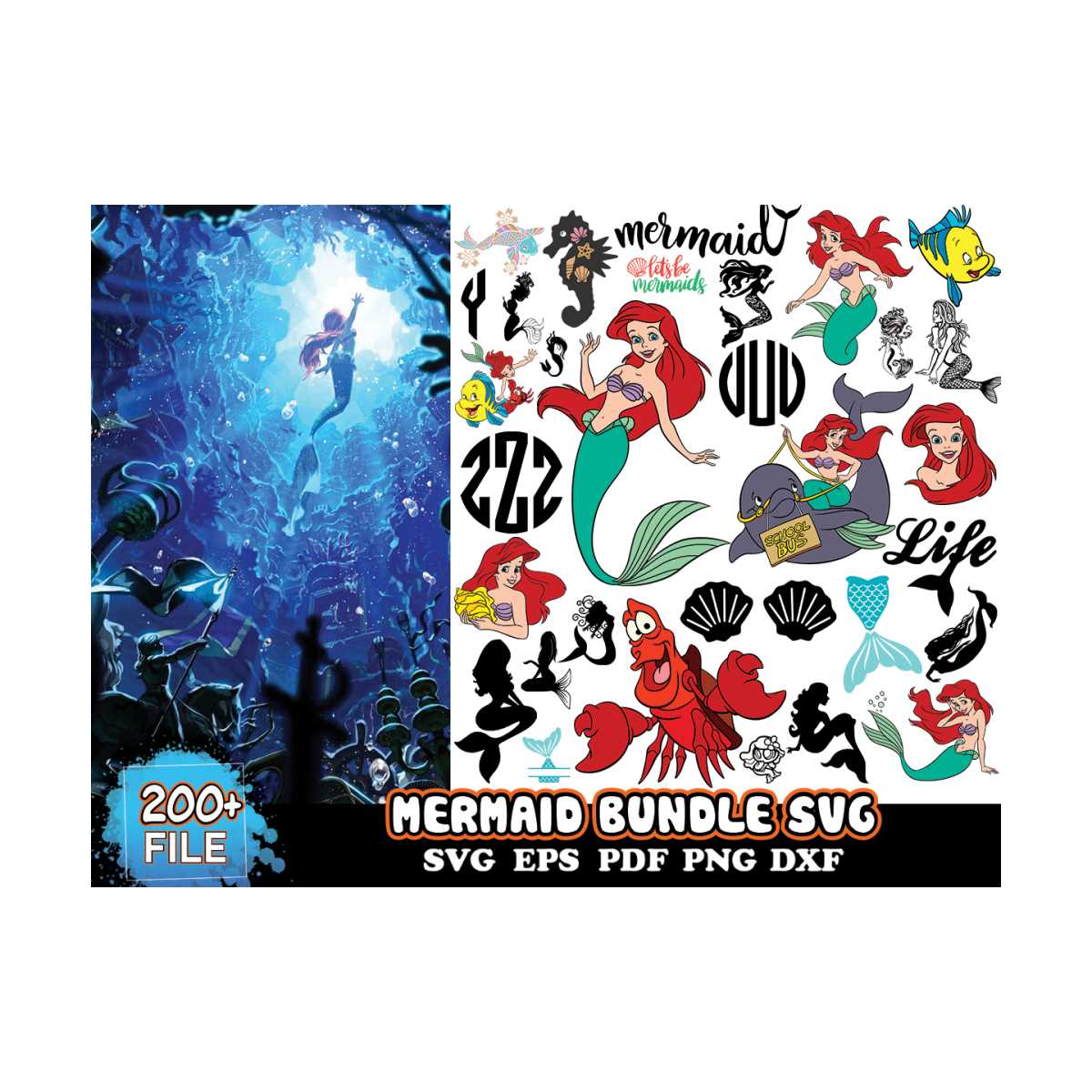200 Mermaid Bundle Svg, Disney Svg, Little Mermaid Svg - Inspire Uplift