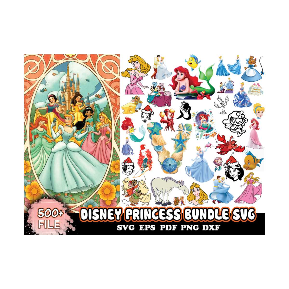 500 Disney Princess Bundle Svg, Disney Svg, Princess Svg | Inspire Uplift