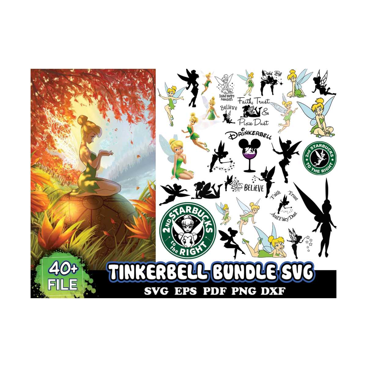 40 Files Tinkerbell Bundle Svg, Disney Svg, Fairy Svg | Inspire Uplift