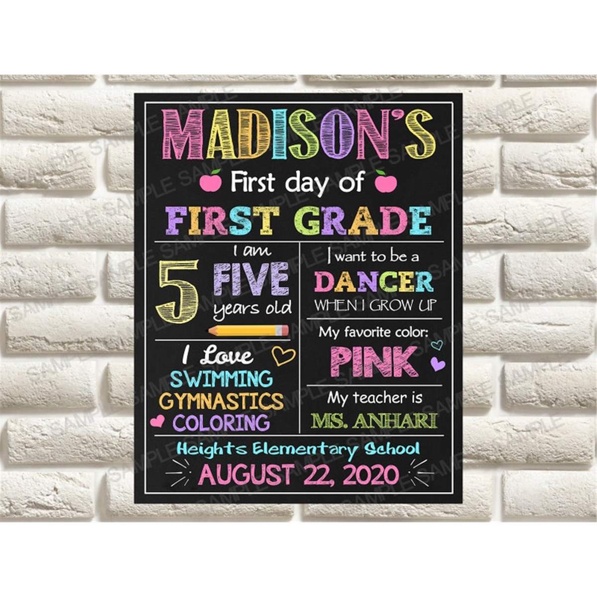 First Day of First Grade Chalkboard Sign, First Day of Kinde | Inspire ...