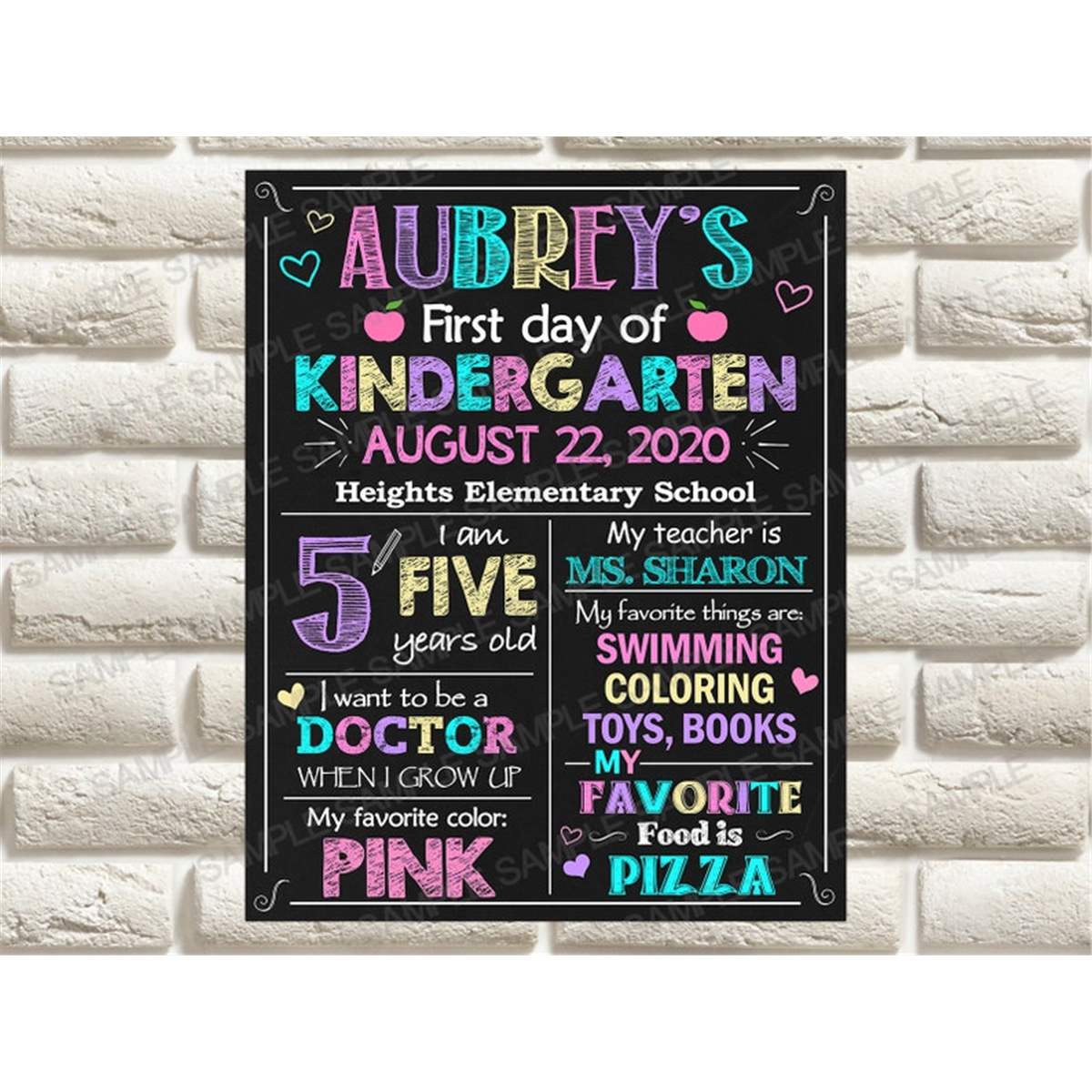 First Day of Kindergarten Chalkboard Sign, First Day of Firs | Inspire ...