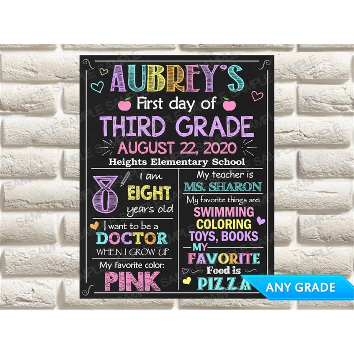 First Day of Third Grade Sign, First Day of School Sign, Bac | Inspire ...