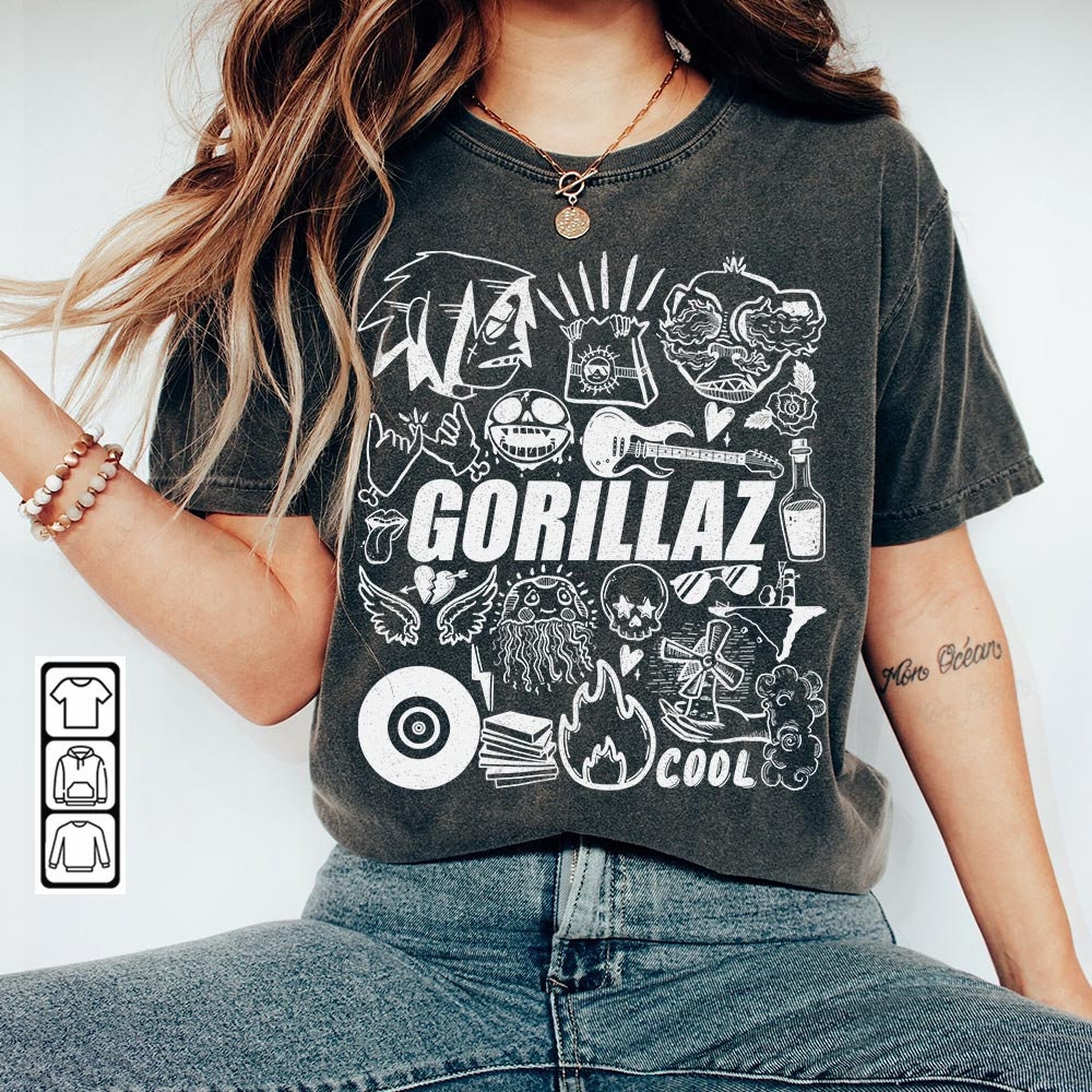 Gorillaz Doodle Art Shirt, Vintage Gorillaz Merch Tee Graphi - Inspire ...