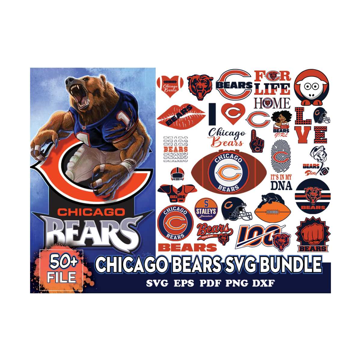 Chicago Bears Svg Bundle, Chicago Bears Logo, Football Svg, | Inspire ...