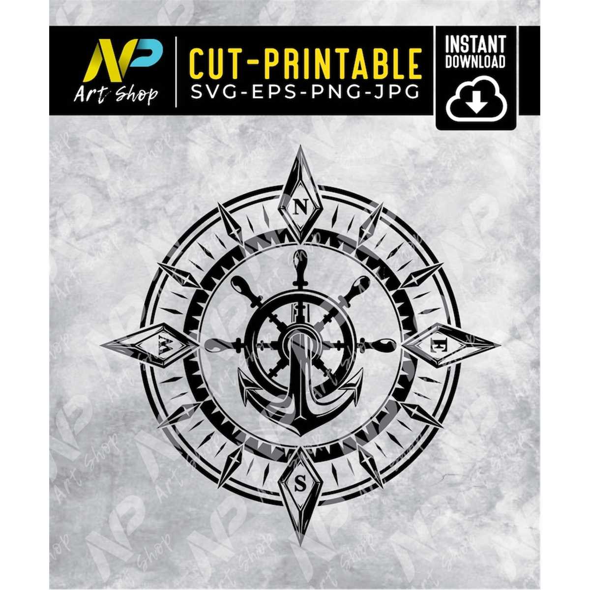 Anchor Compass SVG, Compass svg, Ship steering wheels svg, p - Inspire ...