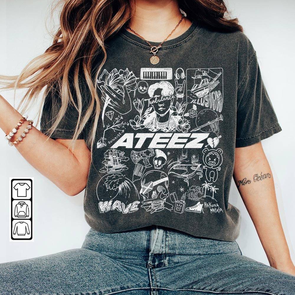 ATEEZ Kpop Doodle Art Shirt, Vintage ATEEZ Merch Tee Album L - Inspire ...