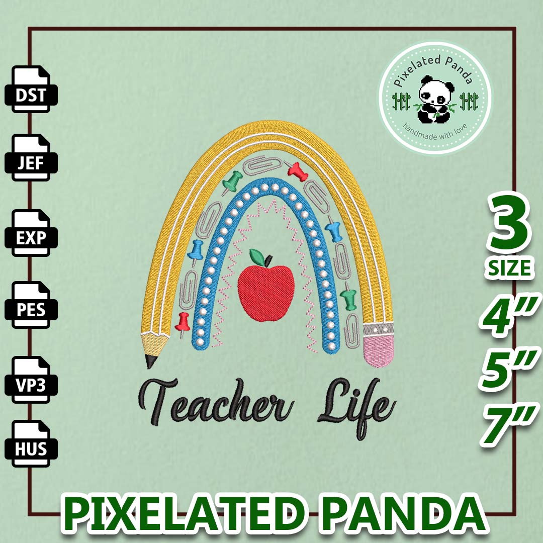 Teacher Life Embroidery Design, Back To School Embroidery De - Inspire ...
