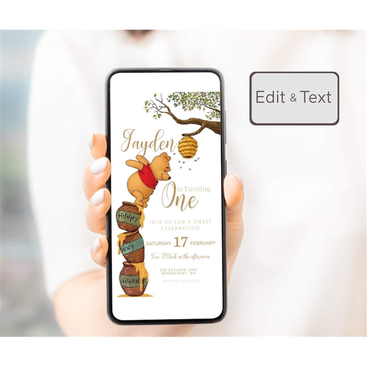 Textable Winnie the Pooh Birthday Invitation, Editable Elect - Inspire ...