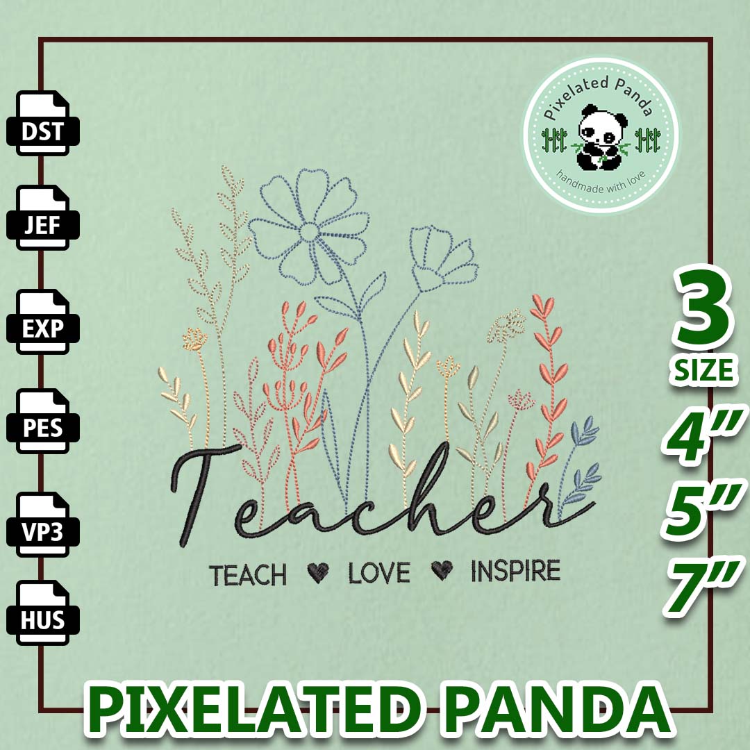 Vintage Wildflower Teacher Embroidery Design, Back To School | Inspire ...