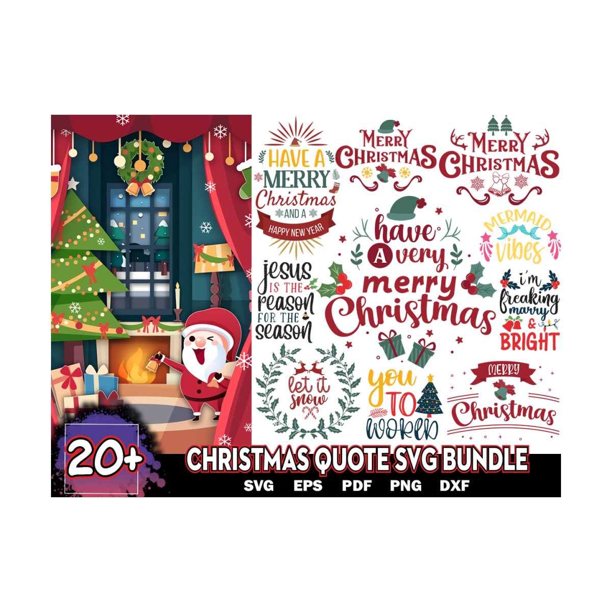 20 Christmas Quote Design Svg Bundle, Merry Xmas Svg, Christ | Inspire ...