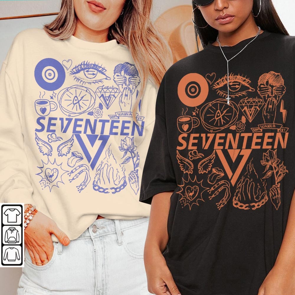 Seventeen Kpop Doodle Art Shirt, Vintage Seventeen Merch Tee - Inspire ...