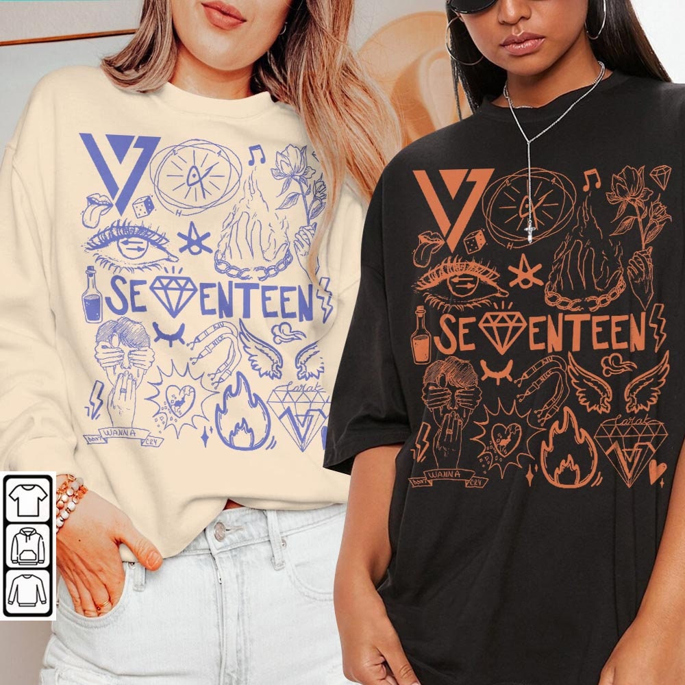 Seventeen Kpop Doodle Art Shirt, Vintage Seventeen Merch Tee - Inspire ...