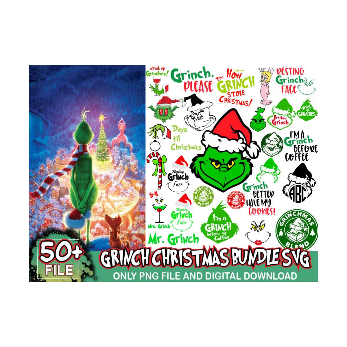 50 Files Grinch Svg Bundle, Christmas Svg, Grinch Svg, Santa | Inspire ...