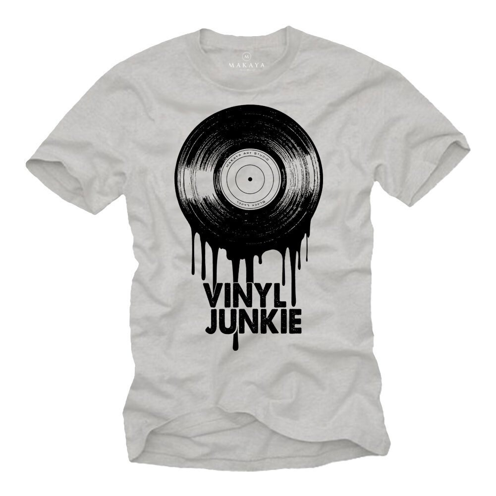 Mens Music Shirt Vinyl Junkie with print in black, light gre | Inspire ...