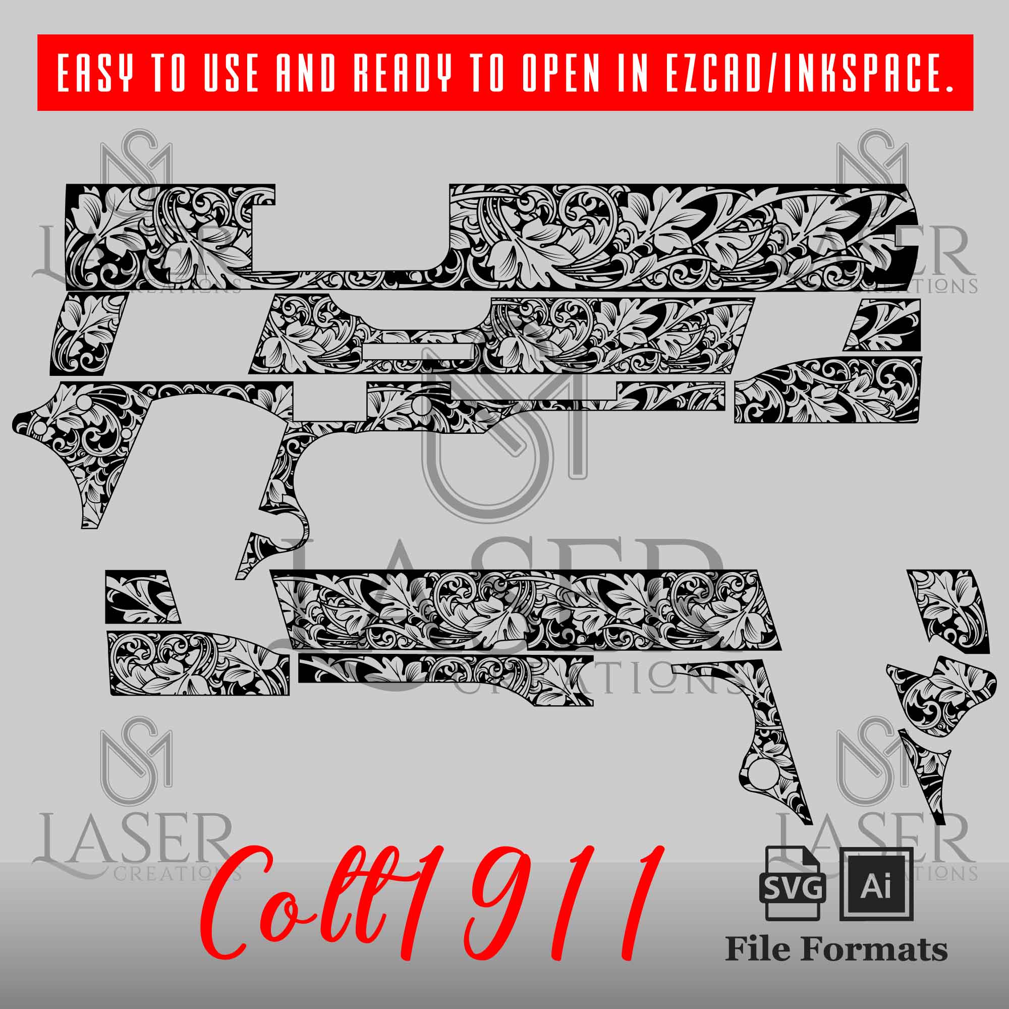 SM-Laser-Creation kimber 1911 .45 ACP scroll design | Inspire Uplift
