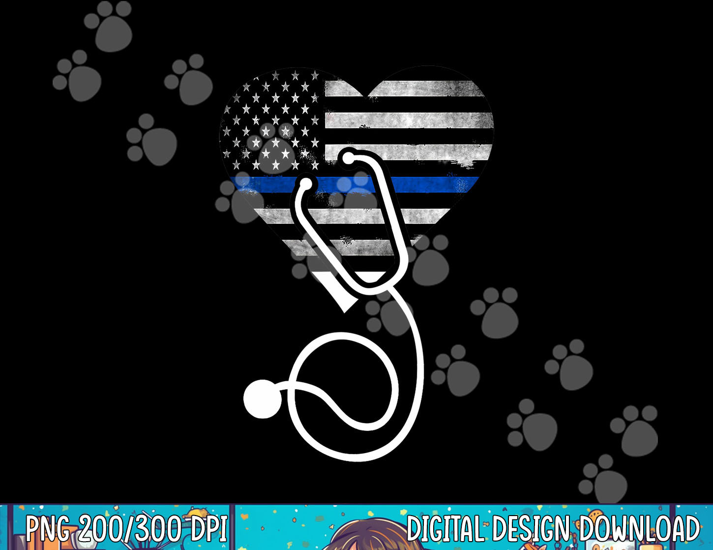 American Flag Heart with Police Thin Blue Line Nurse RN LVN | Inspire ...