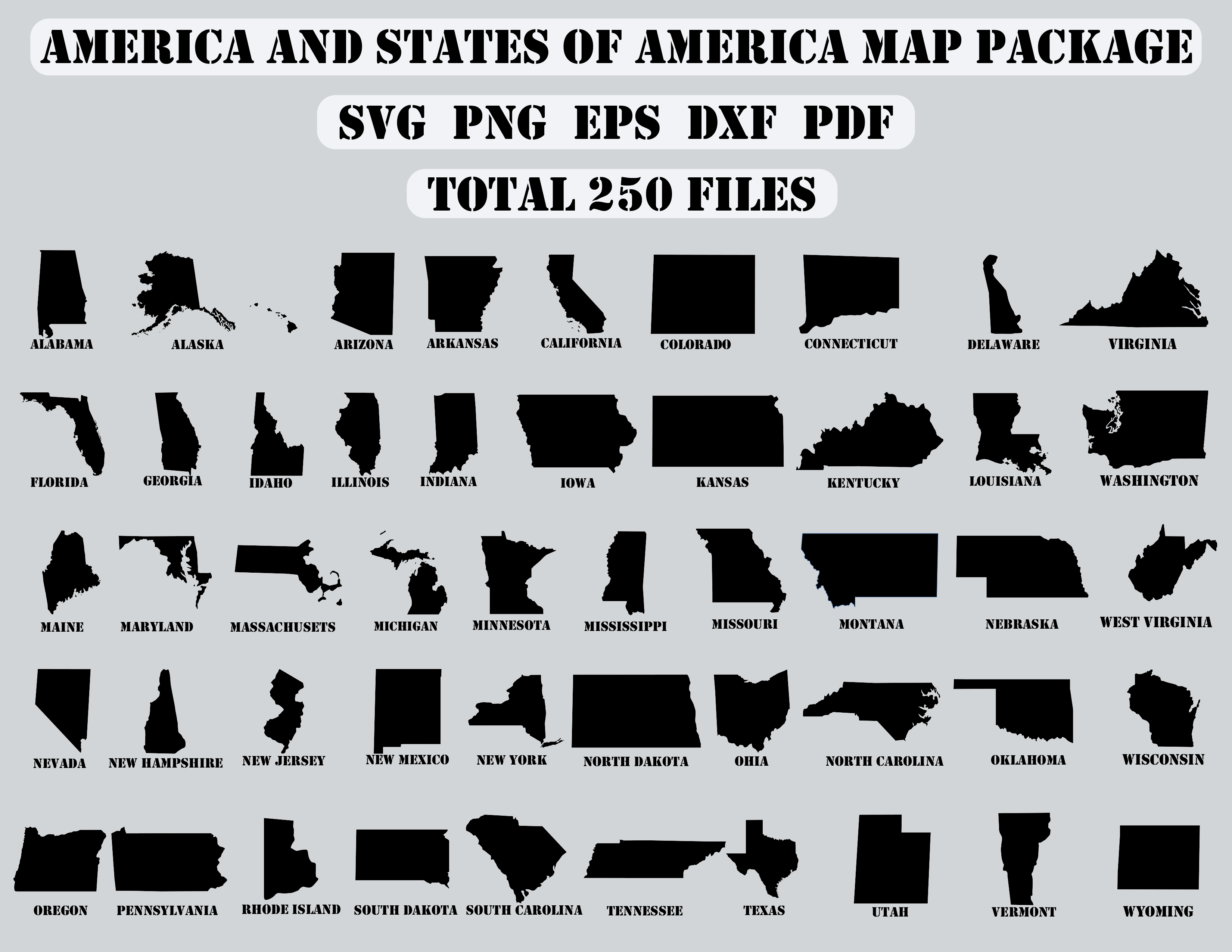 America and States of America map svg, png, dxf, pdf, eps, C | Inspire ...