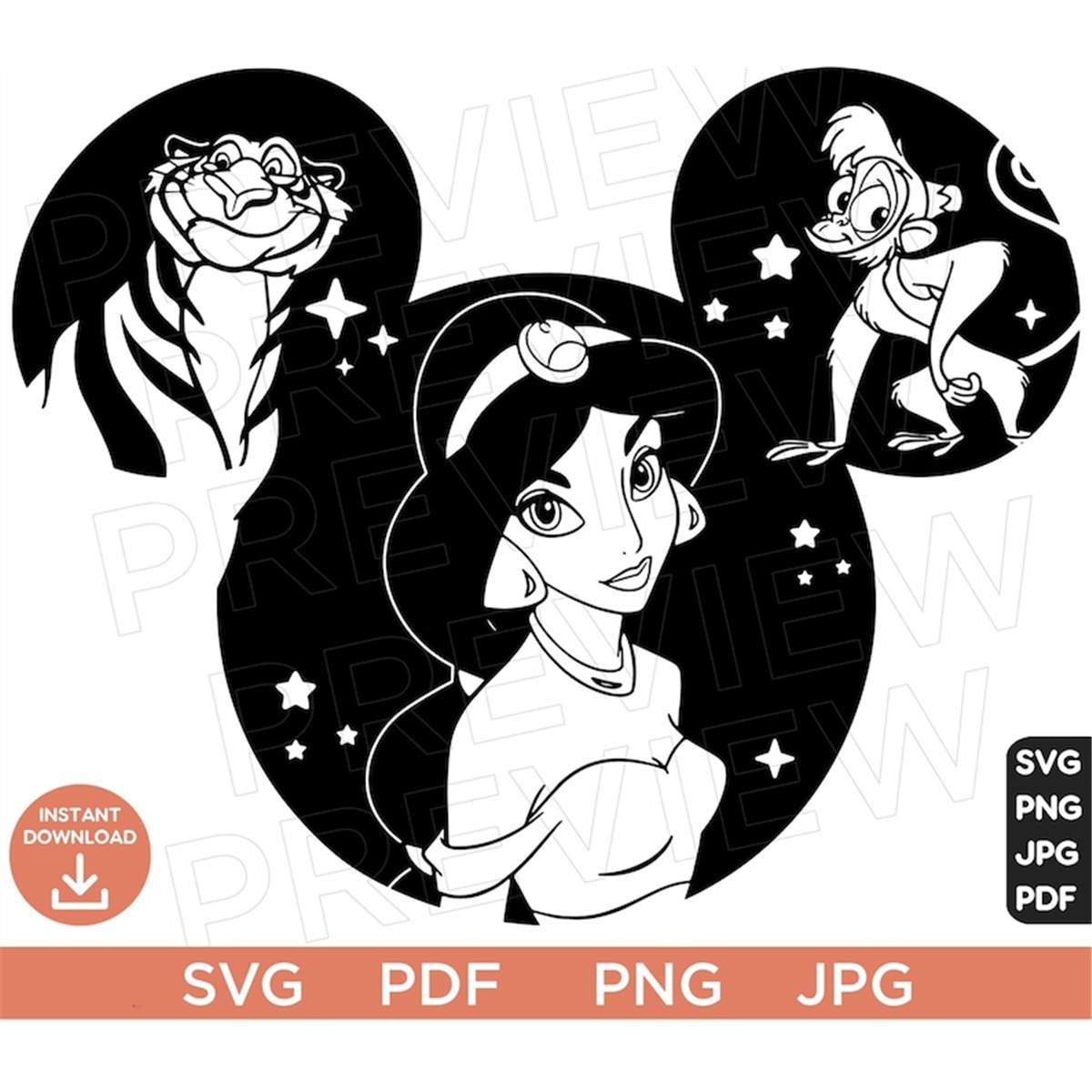 Aladdin Vector Svg, Princess Jasmine SVG, Rajah Tiger Svg Ab - Inspire ...