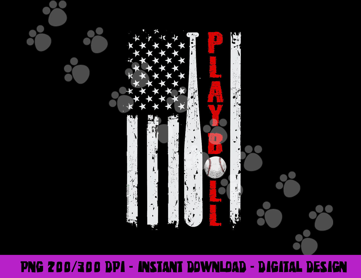 Baseball USA Flag Ball and Bat PLAY BALL Softball Baseball p | Inspire ...