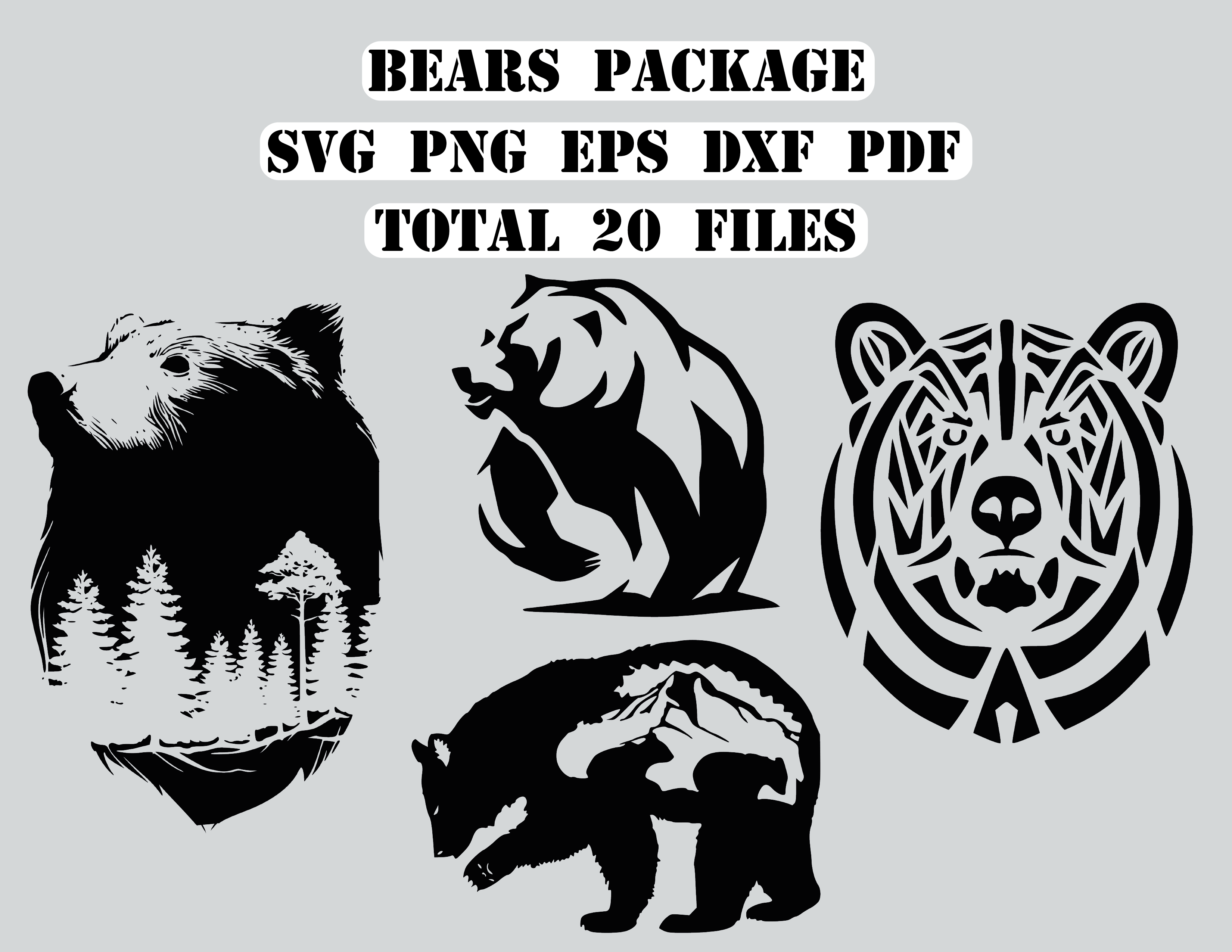 Bear, Bear design, svg, png, dxf, pdf, eps, Clipart, T-shirt | Inspire ...