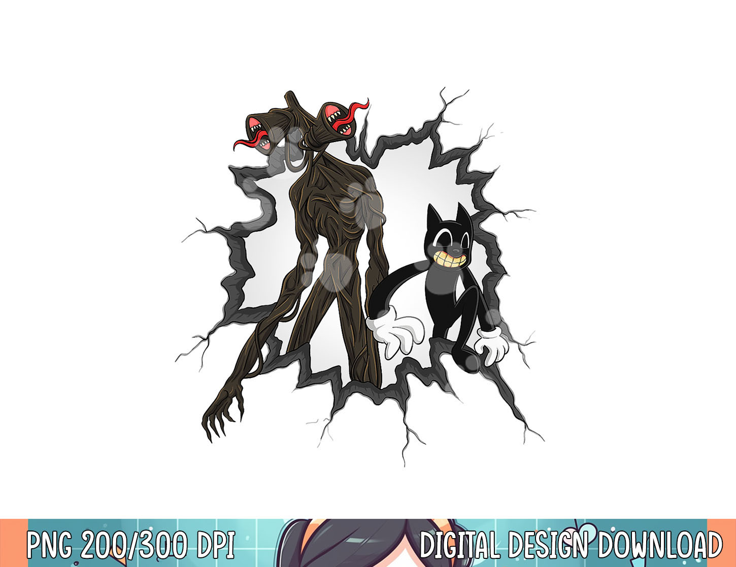 Cartoon Cat and Siren Head Creepy Horror Character Torn png, | Inspire ...