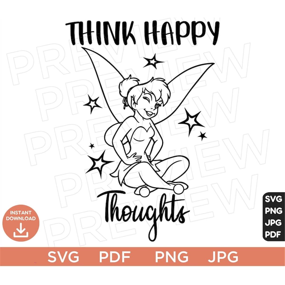 Think Happy Tinker Bell SVG, Peter Pan SVG, Disneyland Ears - Inspire ...