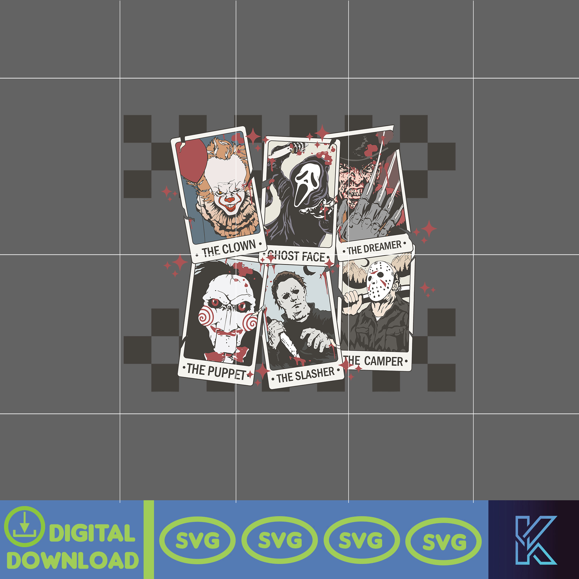 Horror Characters Tarot Card Svg, Horror Movie Killers Svg, - Inspire ...