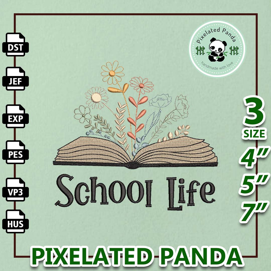 Floral School Life Embroidery Design, Back to School Embroid | Inspire ...